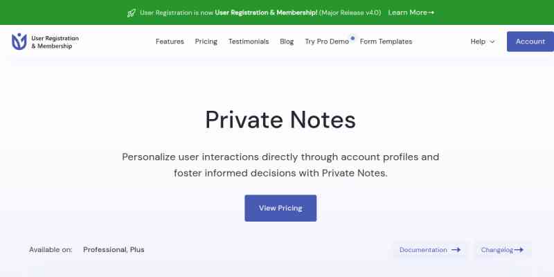 User Registration Private Notes - PluginsForWP
