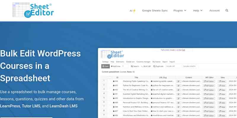 WP Sheet Editor - Courses - PluginsForWP